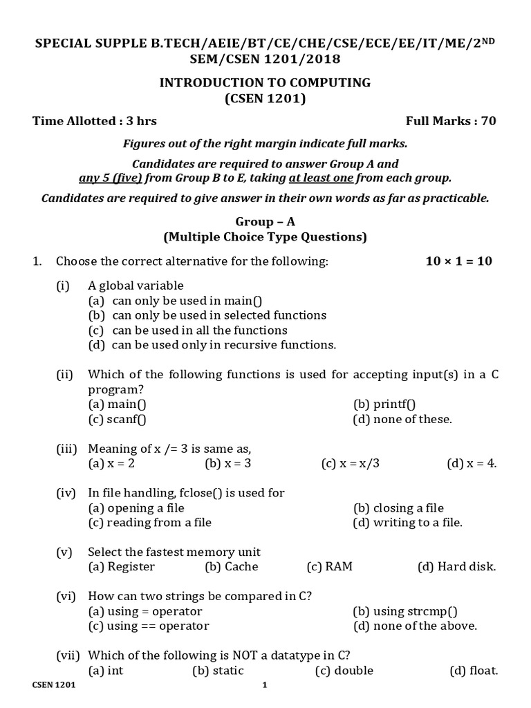 Introduction To Computing (Special Supple) (Csen 1201) | PDF