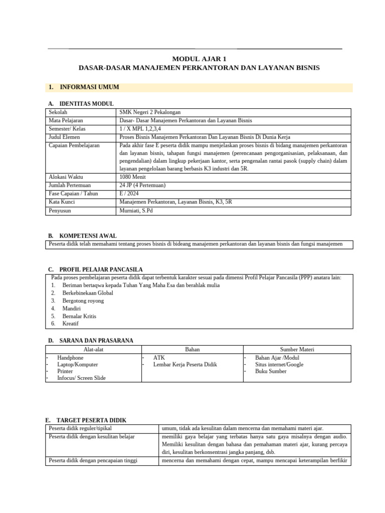 Modul Ajar Elemen 1 | PDF