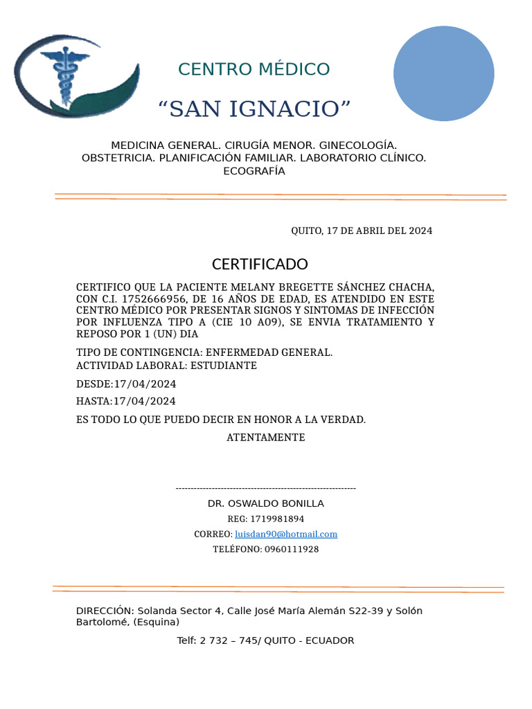 Certificado Médico | PDF