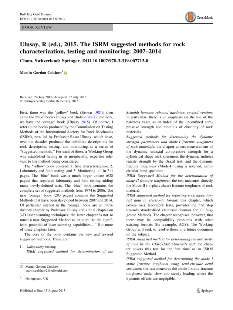Ulusay R Ed 2015 The ISRM Suggested Meth | PDF