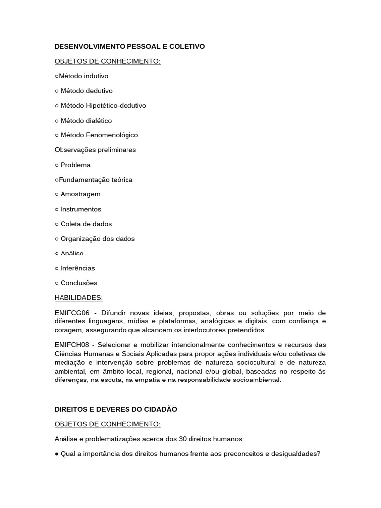 Habilidades - Pdi 3 Bimestre | PDF