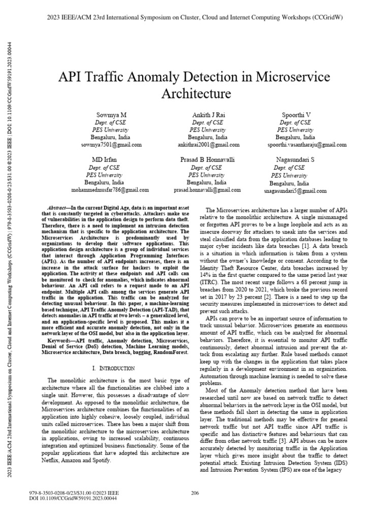 API Traffic Anomaly Detection in Microservice Architecture | PDF