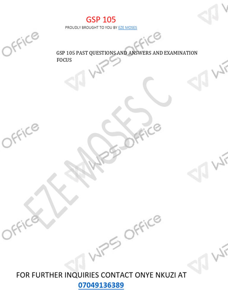 GSP 105 Past Questions by Eze Moses C | PDF