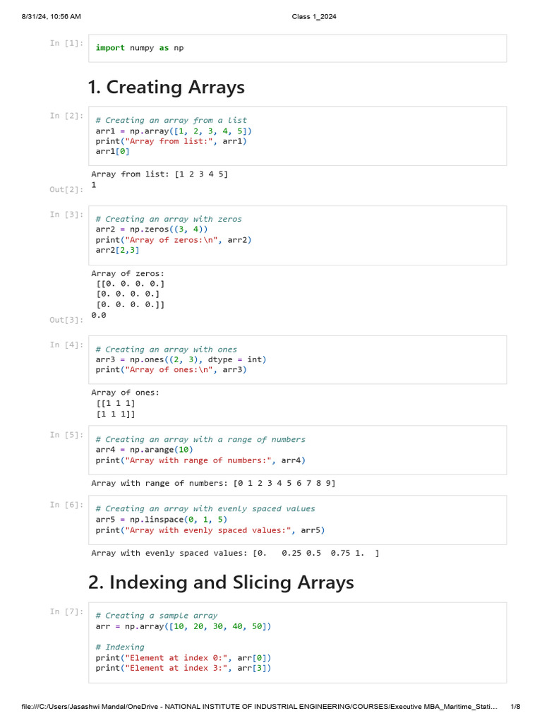 NumPy and Pandas Basics Guide | PDF | Matrix (Mathematics) | Teaching Methods & Materials