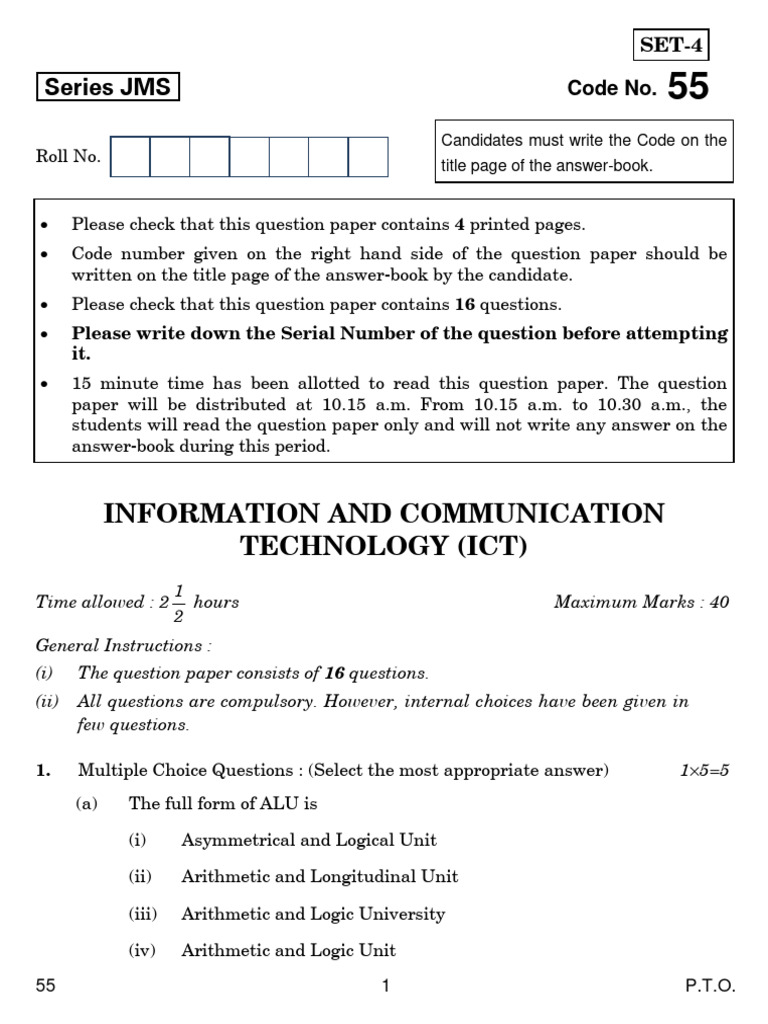 CBSE Class 10 Information & Communication (ICT) Question Paper 2019 | PDF