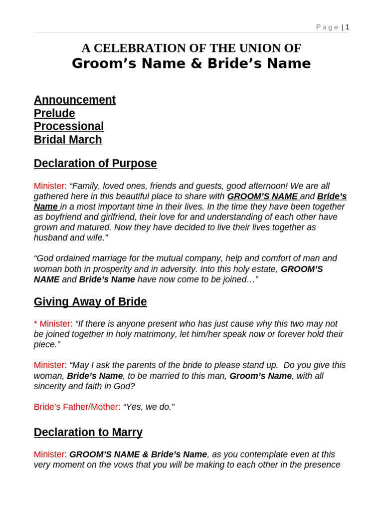 Wedding Ceremony Program Outline | PDF | Marriage | Religion & Spirituality
