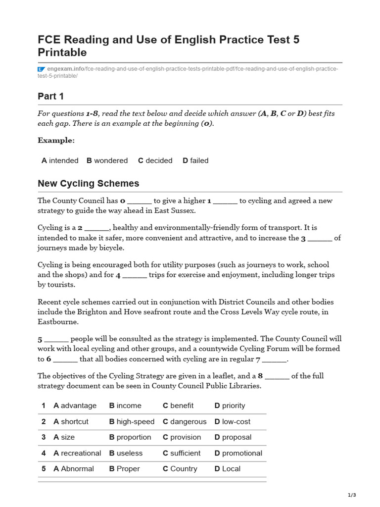 Engexam - info-FCE Reading and Use of English Practice Test 5 | PDF