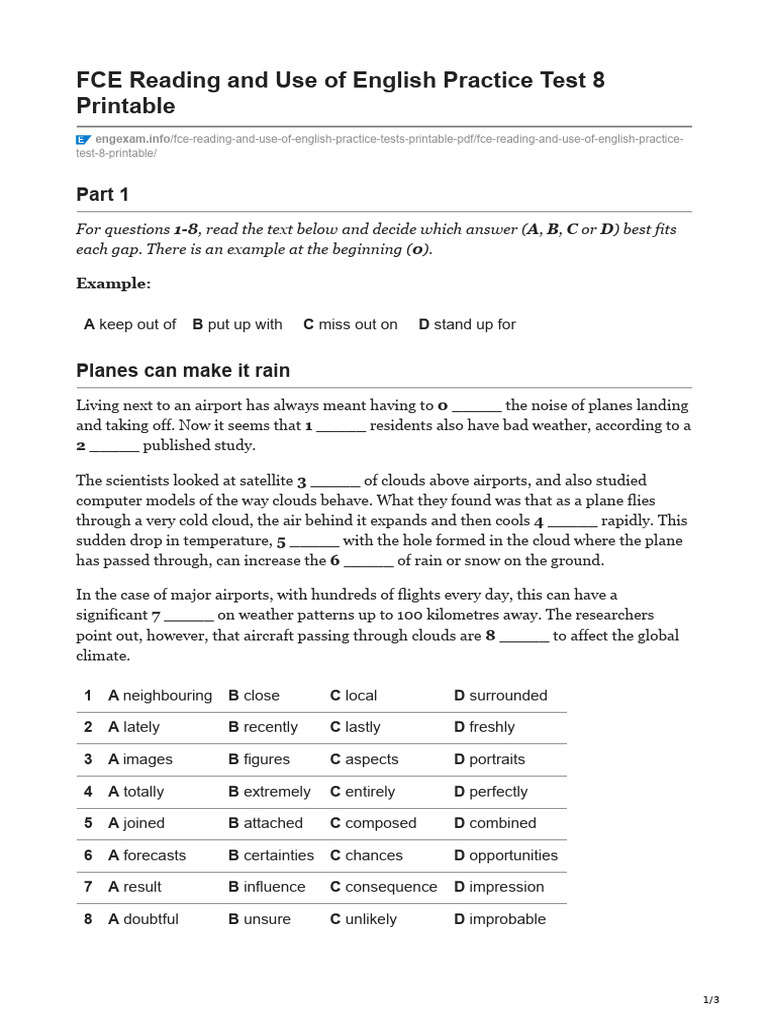Engexam - info-FCE Reading and Use of English Practice Test 8 | PDF