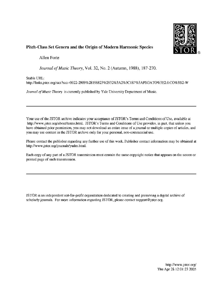 Allen Forte - Pitch Class Set Genera and The Origin of Modern Harmonic ...