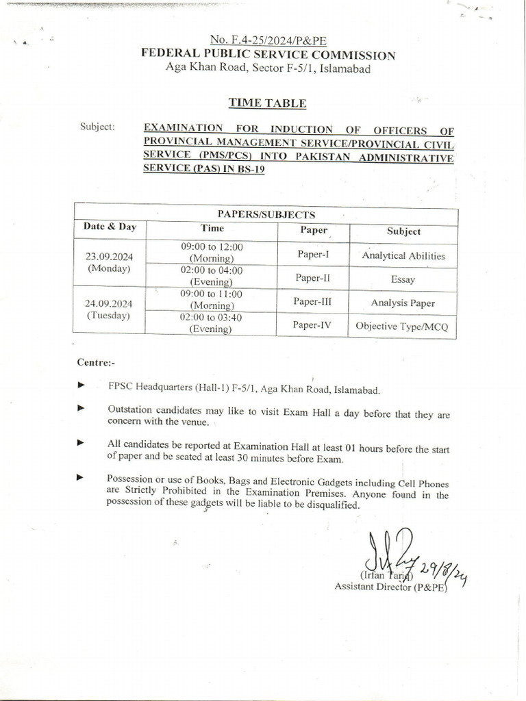 2024 08-30-11!05!37 Time Table Examination For Induction of Officers of ...