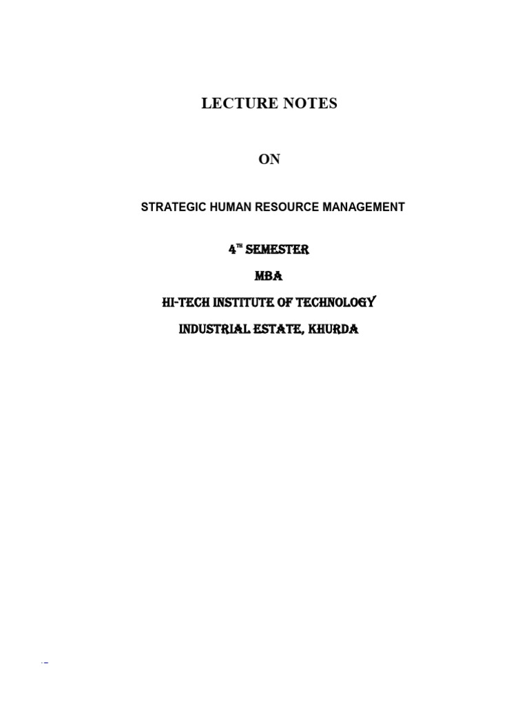 MBA 4th Sem Strategic Human Resource Management | PDF