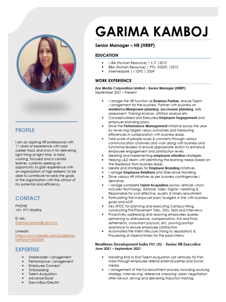 Garima Kamboj I HR Professional | PDF