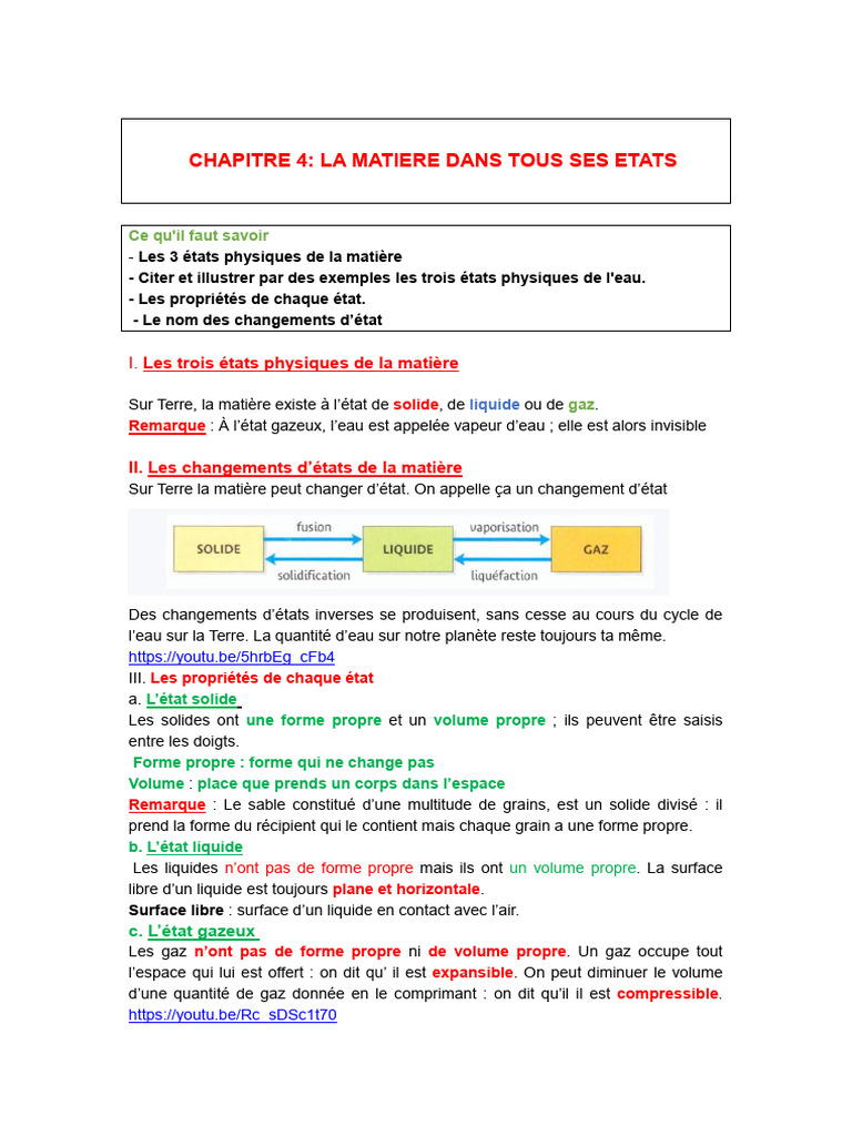 Chapitre4 MATIERE DANS TOUS SES ETATS | PDF