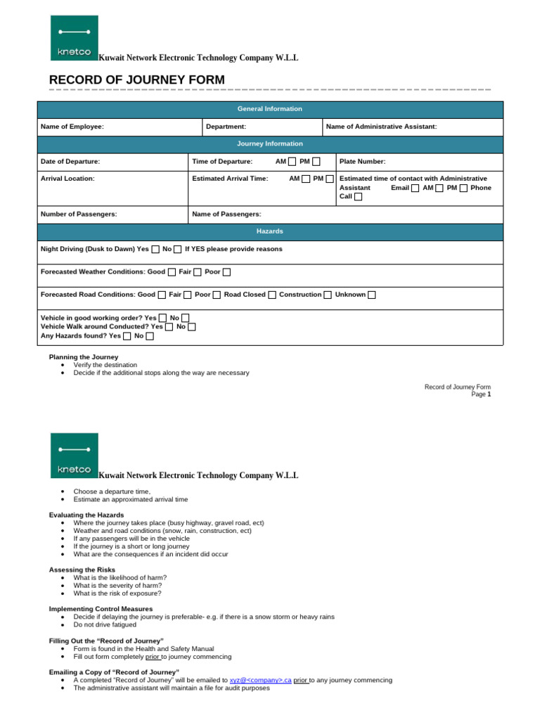8 - 2.record of Journey Form - Template | PDF