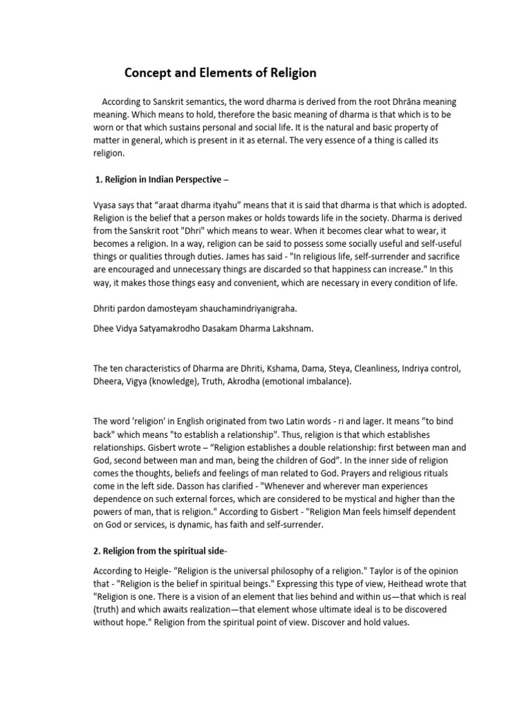CH 1 Concept and Elements of Religion | PDF