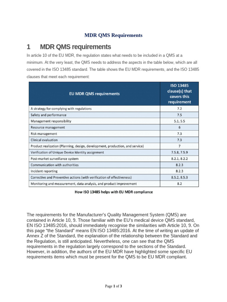MDR QMS Requirements List | PDF