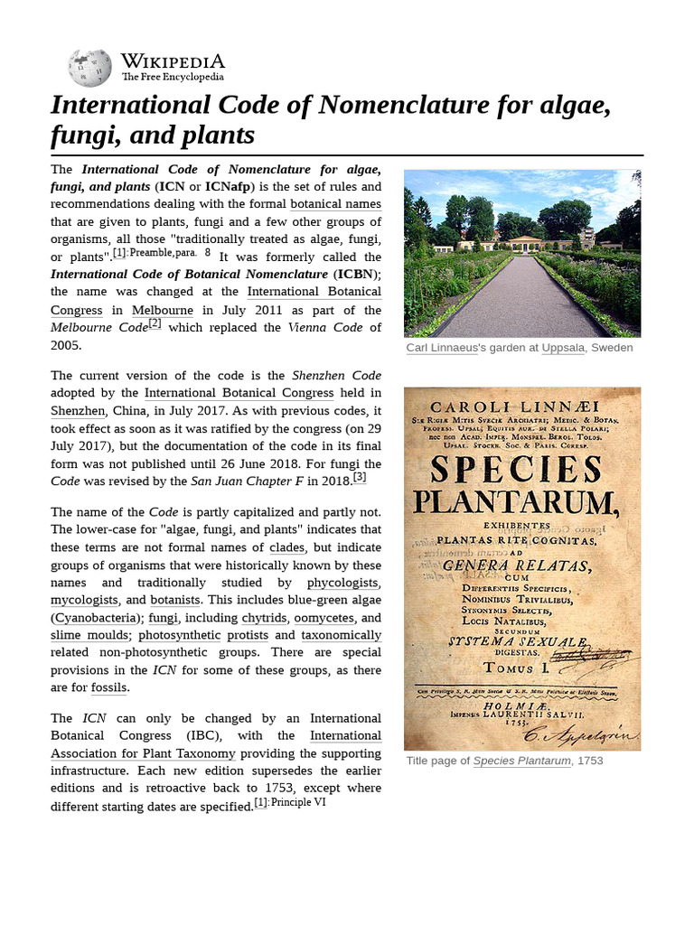 International Code of Nomenclature For Algae, Fungi, and Plants | PDF