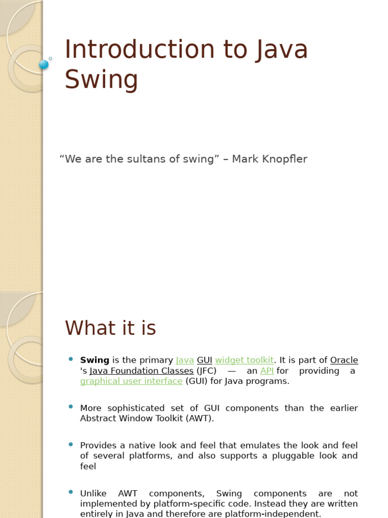 Introduction To Swing | PDF | Information Technology | Computer Science