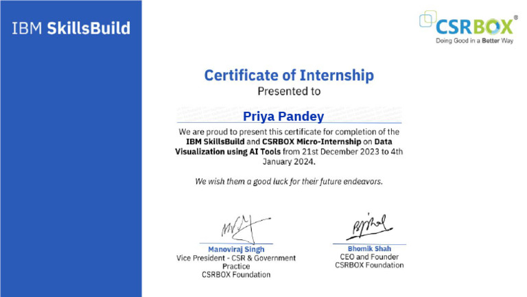 IBM SkillsBuild Winter Micro-Internship Certificate | PDF