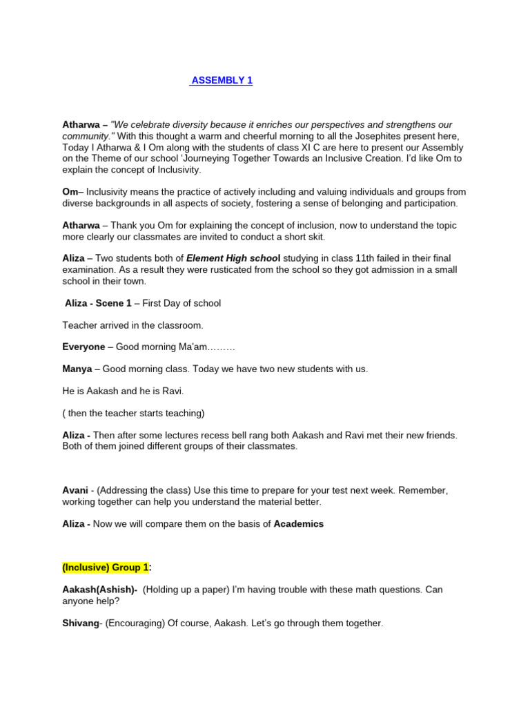 Class XI C Raw Script ASSEMBLY | PDF