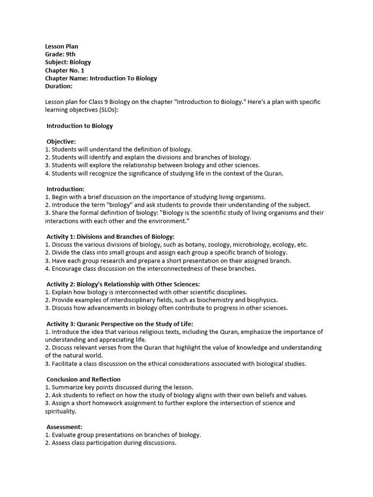 Class 9 Biology Lesson Plans Overview | PDF | Cellular Respiration ...