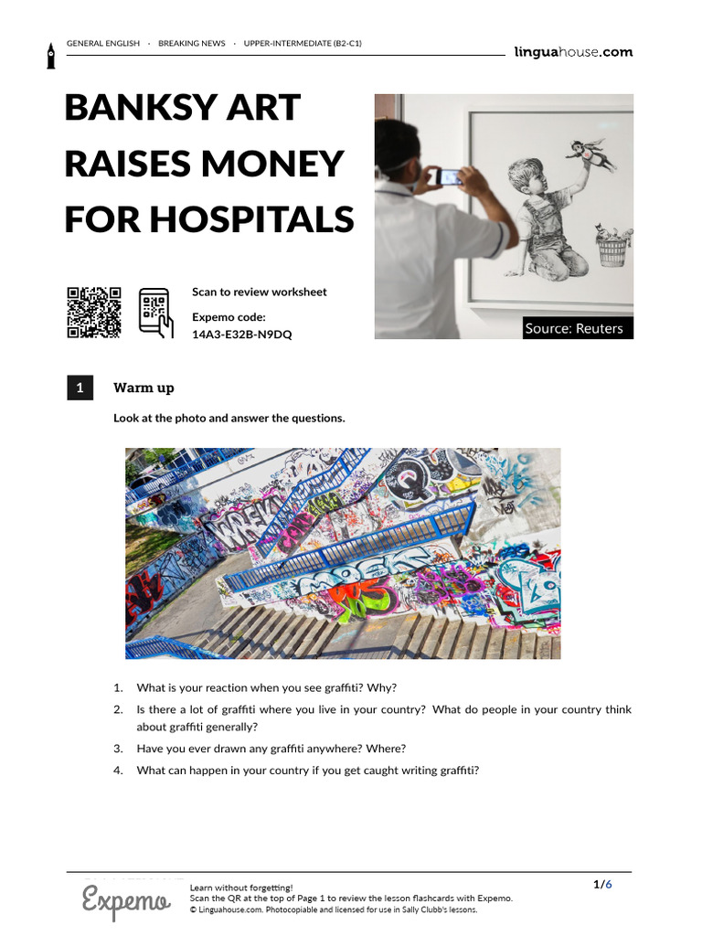 Banksy Art Raises Money For Hospitals British English Student BW | PDF