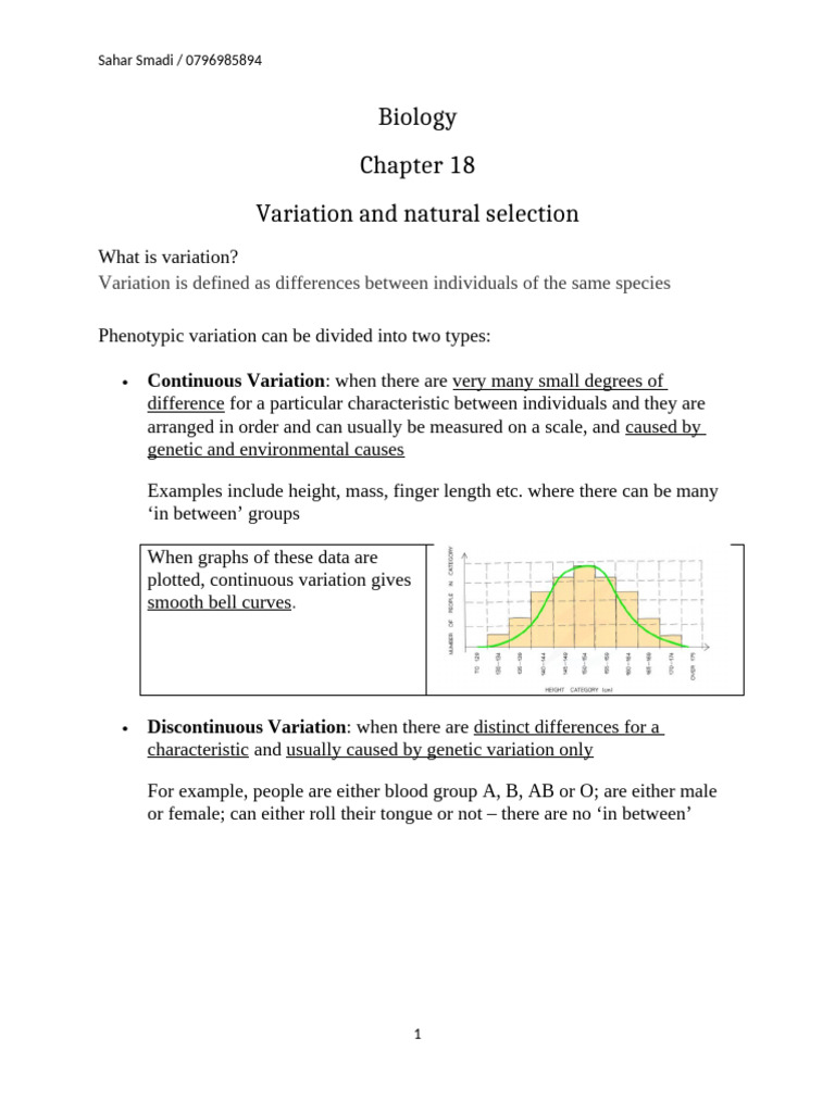 Variation and Natural Selection 2023 Study Sheet | PDF