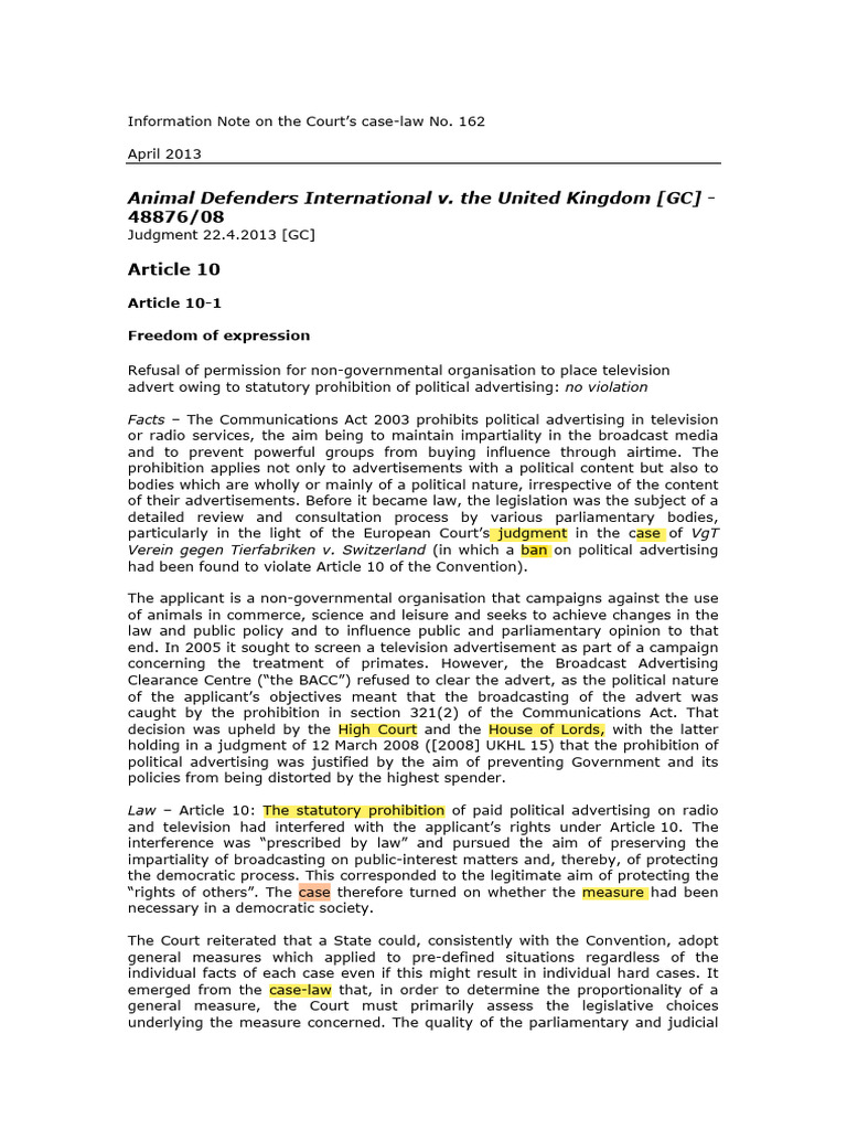Animal Defenders International v. The United Kingdom (GC) | PDF ...