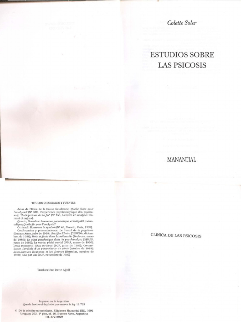 Colette Soler - Estudios Sobre Las Psicosis | PDF | Jacques Lacan ...