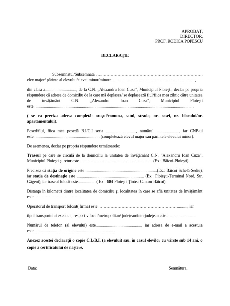 Declaratie Transport | PDF