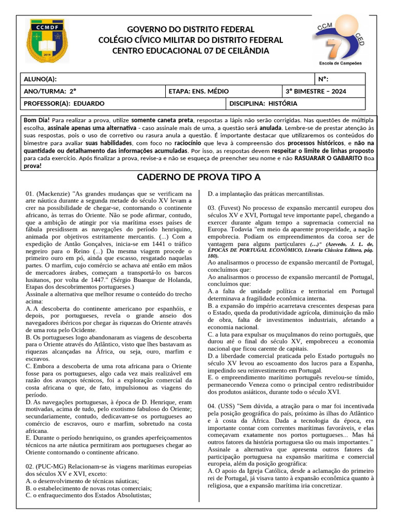 1 Prova 2 Ano Tipo A | PDF