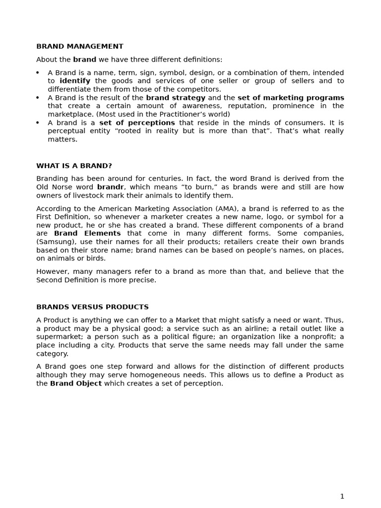 Brand Management - Part 1 (Summary) | PDF