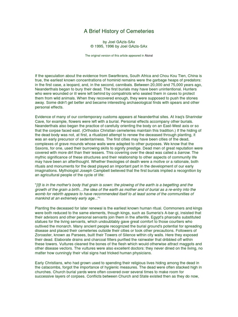 A Brief History of Cemeteries | PDF | Burial | Cemetery