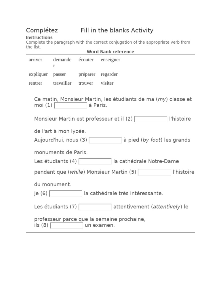 Complétez Fill in The Blanks Activity | PDF | Social Science | General ...