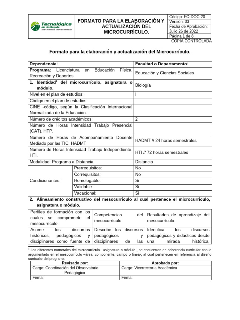 BiologÃ - A CONTENIDO PROGRAMATICO | PDF