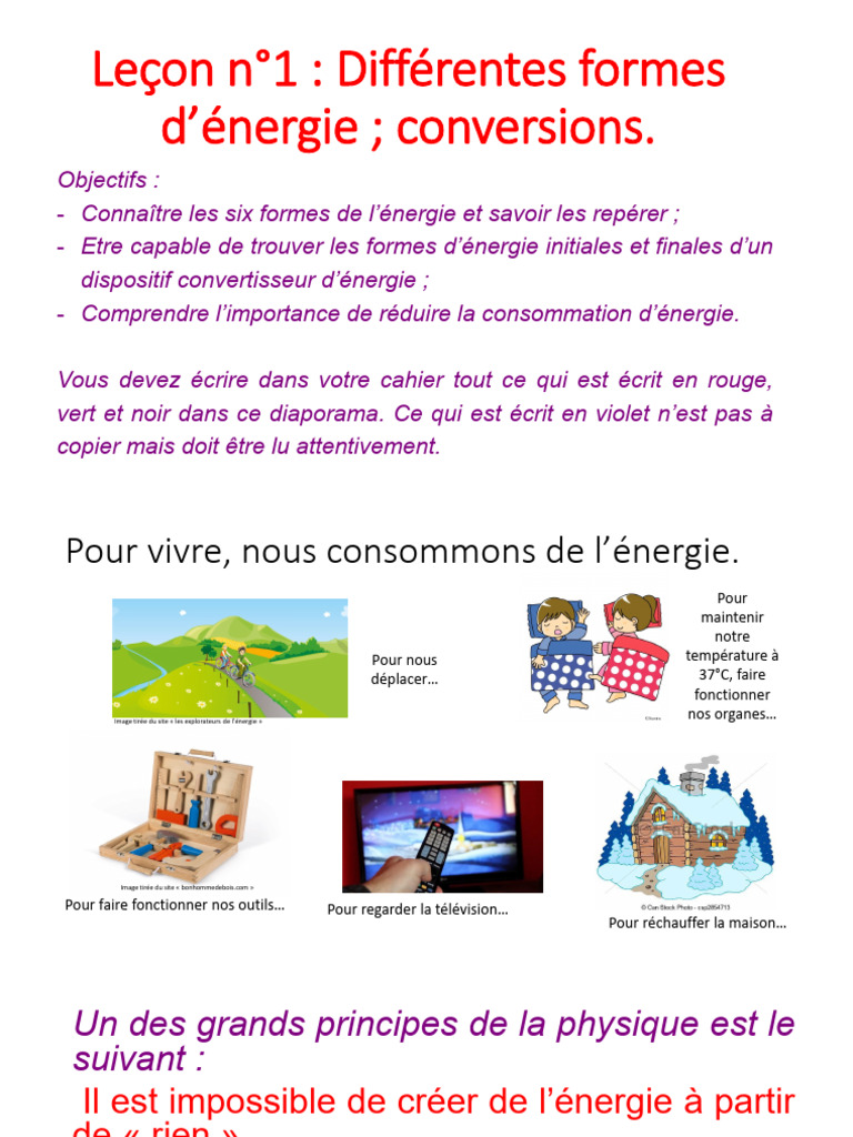 Lecon 1 de 5eme Energie Et Conversion | PDF