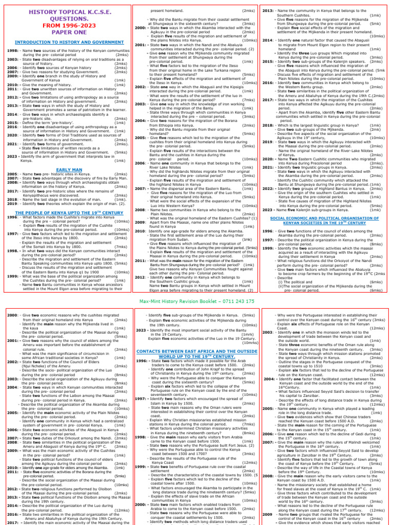 History Kcse Pp1 Topical Questions.-1 | PDF