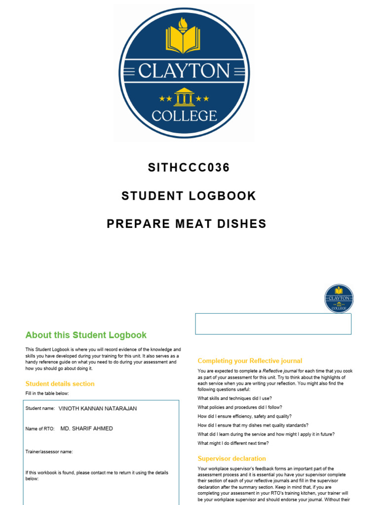 SITHCCC036 Student Logbook | PDF
