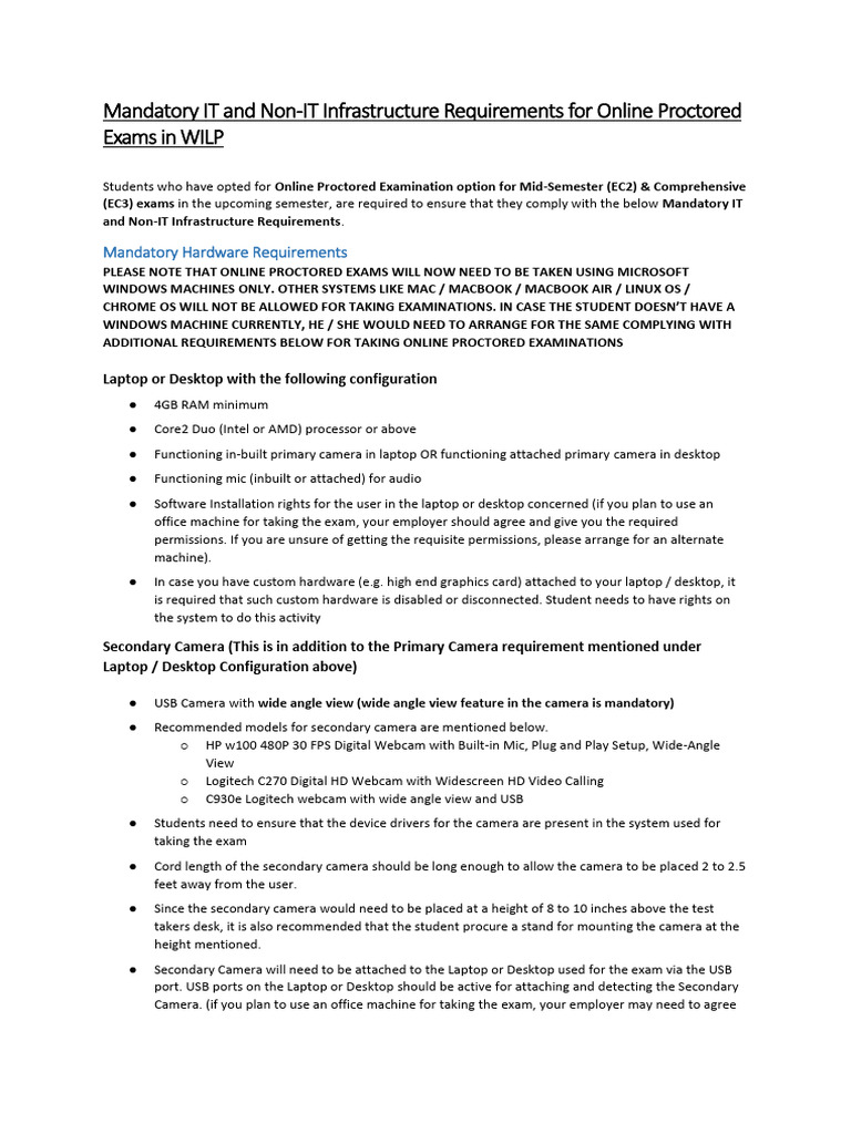 IT and Non-IT Infrastructure Requirements For Online Proctored Exams in ...