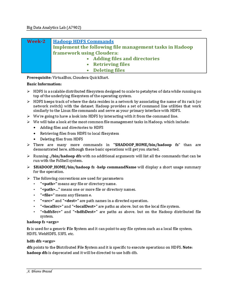 ABP W2 Big Data Analytics Lab-HDFS Commands | PDF