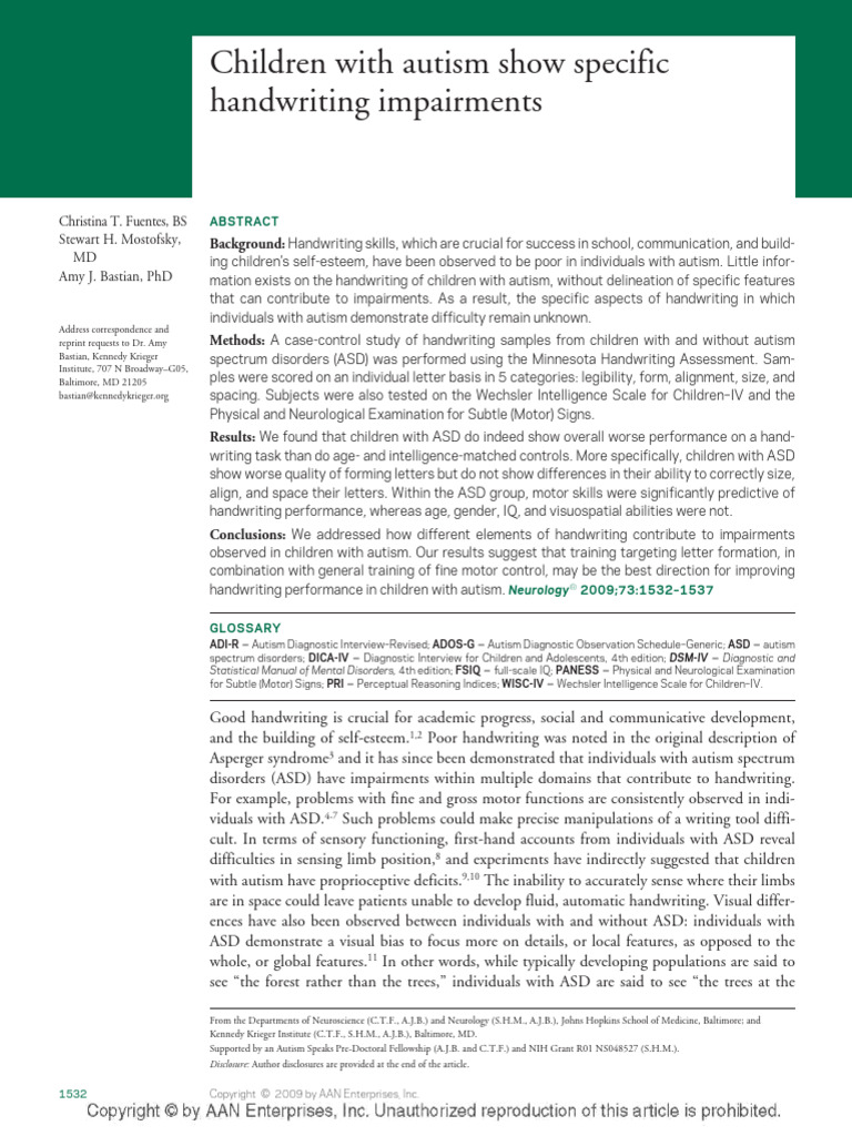 Children With Autism Show Specific Handwriting Impairments | PDF ...
