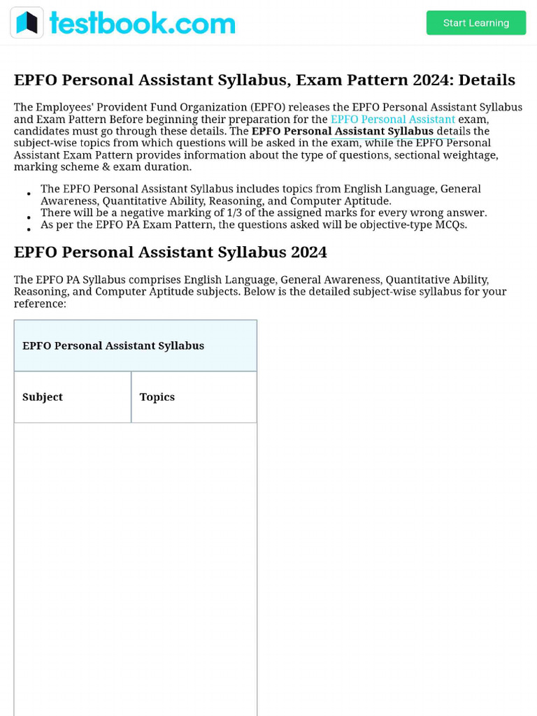 EPFO Personal Assistant Syllabus, Exam Pattern 2024 - Details | PDF