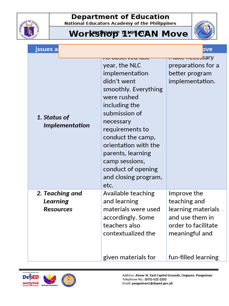 ICAN Move Template | PDF