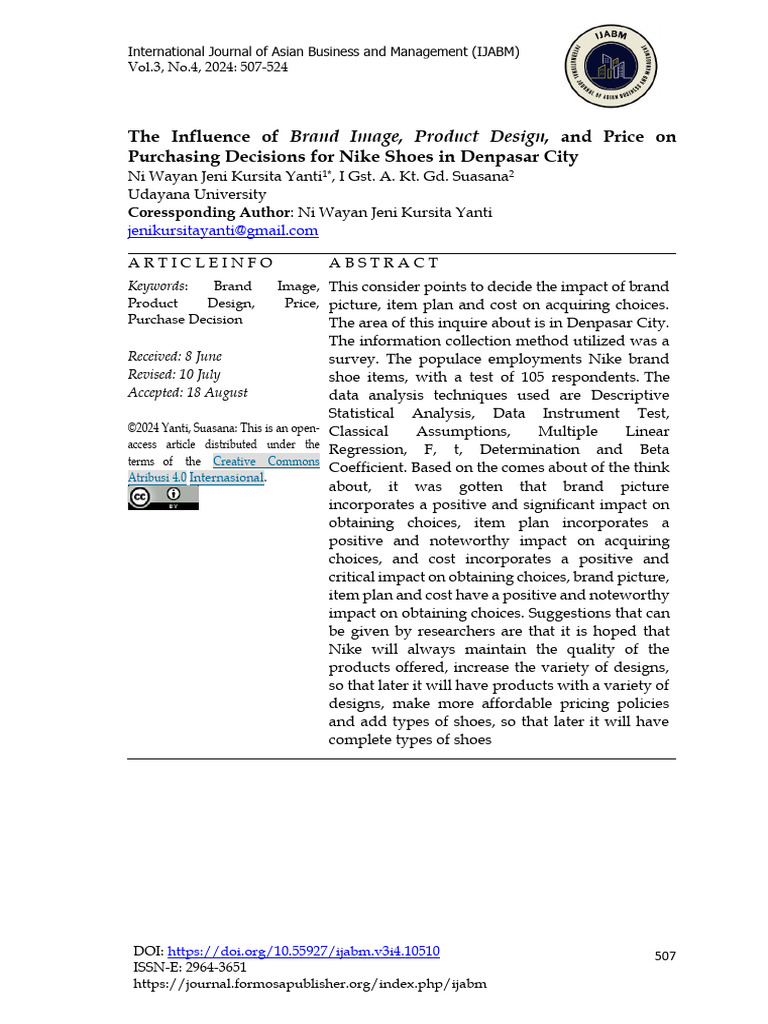 The Influence of and Price On Purchasing Decisions For Nike Shoes in ...