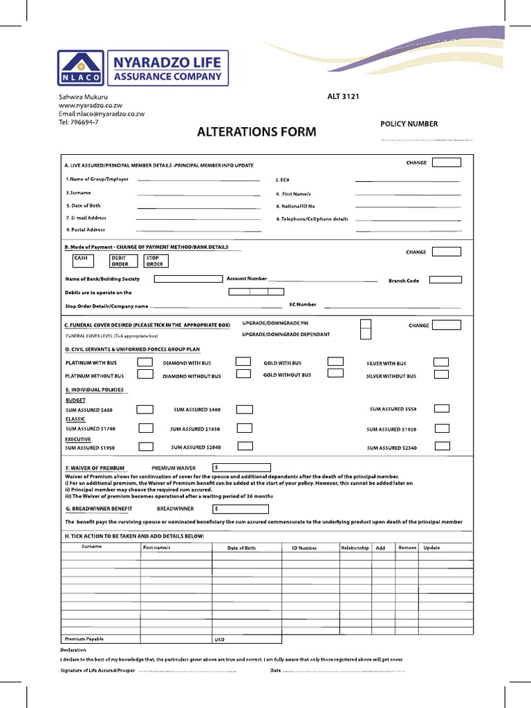 Alterations Form Pdf