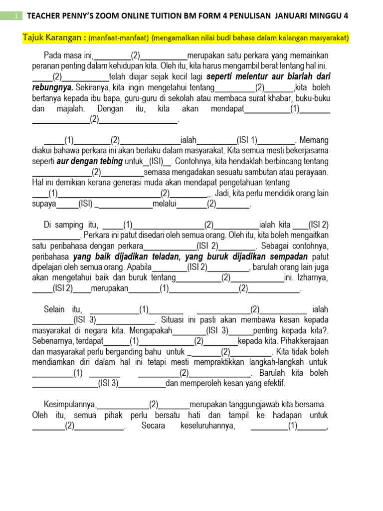 BM PENULISAN FORM 4 JANUARI MINGGU 4 | PDF