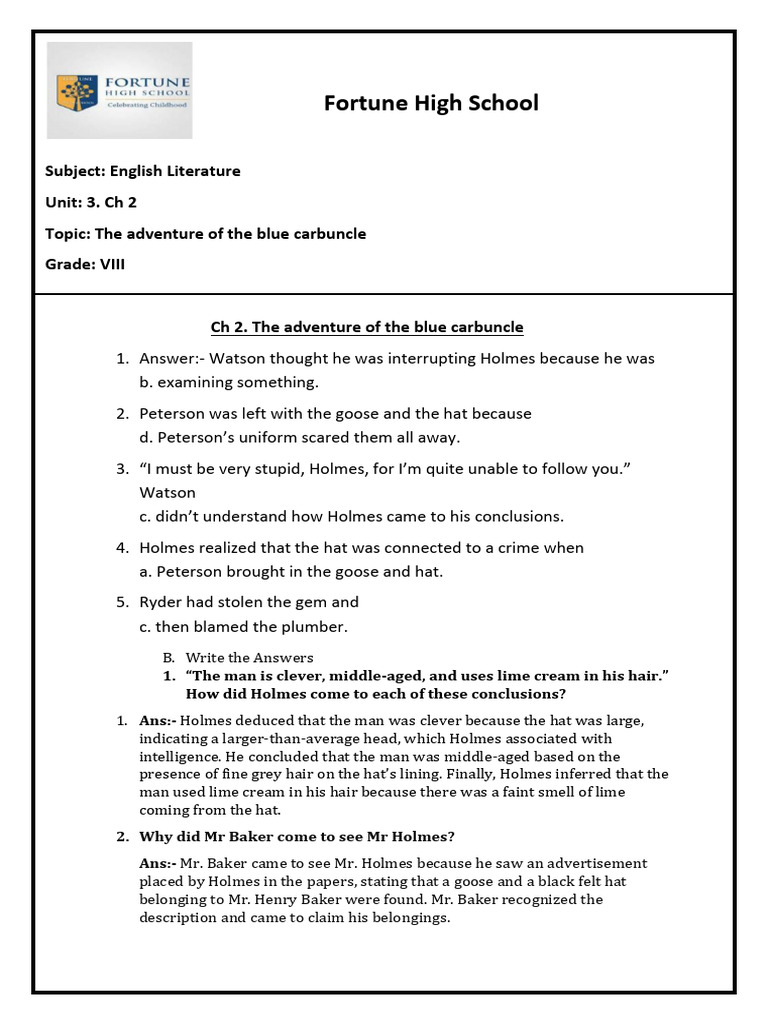 Unit 3. Ch 2. The adventure of the blue carbuncle | PDF