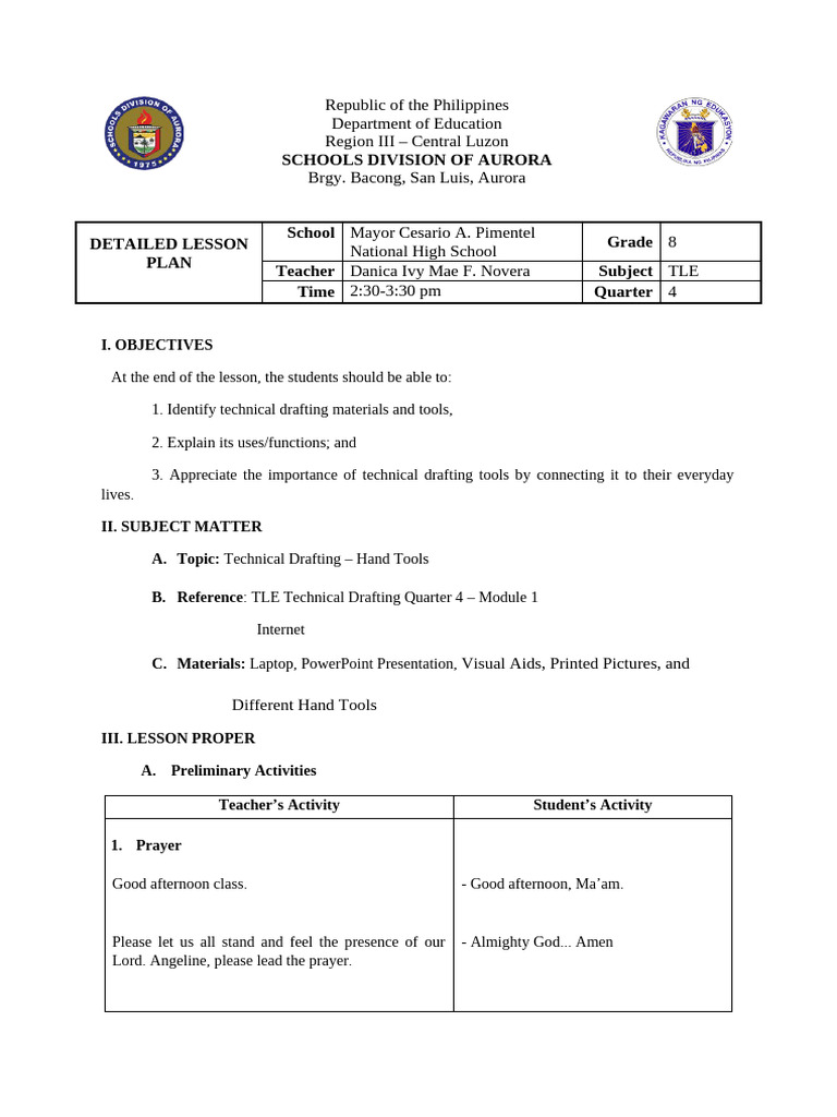 Tle FINAL DEMO LESSON PLAN | PDF | Drawing | Home & Garden