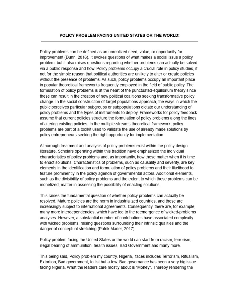 Policy Problem | PDF
