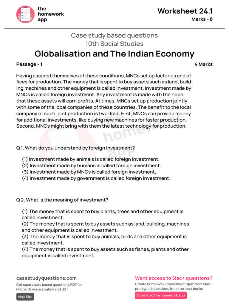 (Worksheet 24.1) - (Globalisation and The Indian Economy) | PDF